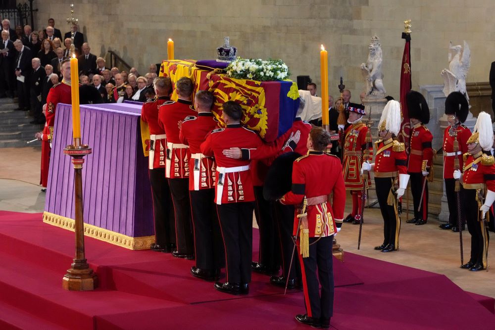 Queen's Coffin Arrives At Westminster Hall For Five-Day Lying In State